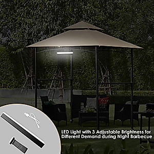 Tangkula 8' x 5' Grill Gazebo, Outdoor Patio Barbecue Gazebo Shelter with LED Lights, 2-Tier Canopy Top Cover Grill Gazebo with Sturdy Steel Frame, Ideal for Gatherings, Parties (Khaki)