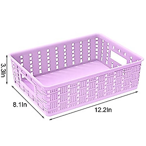 WUWEOT 8 Pack Plastic Storage Basket, 11.2" x 8.1" x 3.3" Woven Storage Bins Pantry Basket, Shelf Baskets Tray with Handle for Classrooms Office