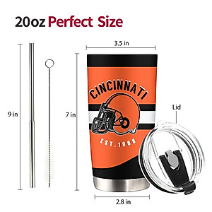 Custom Cincinnati Tumbler 20oz Stainless Steel with Lid & Straw Personalized Football Fans Gifts for Women Men Coffee Travel Insulated Mug Cup Add Name Number