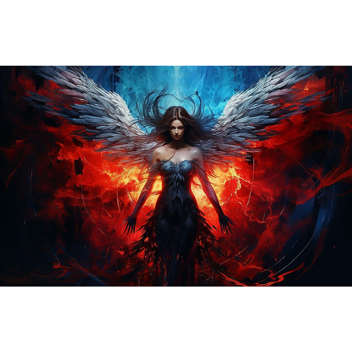 DIY 5D Full Drill Fire & Ice Angel Girl Wing Picture Square Diamond Art Painting by Number Kits Religious for Adults & Crystal Rhinestone Cross Stitch for Wall Decor Gift 50x30cm/19.8x11.8in