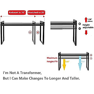 Urhomey plus Expandable Cabinet Shelf 16~26"(L), Stackable Kitchen Counter Shelf Organizer, 22LBS Heavy Duty Shelf Riser, Countertop Storage Pantry Shelf, Durable Metal Sink Shelf (Black)