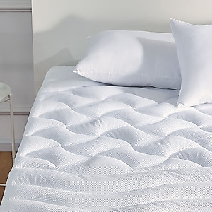 SLEEP ZONE Cooling Mattress Topper California King, Premium Zoned Cool Mattress Pad Cover, Padded Mattress Protector Breathable Washable, Deep Pocket 8-21" (White, Cal King)