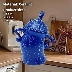 Qiukuicaoben Canister With Attitude Ceramic,Teapot with Attitude, Cute Ceramic Jar With Lid, Ceramic Jars with Lids for Kitchen, for Coffee Sugar and Spices Storage Container (Blue+White3)