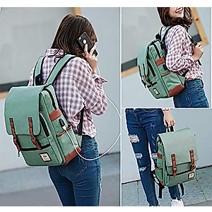 Junlion Unisex Business Laptop Backpack College Student School Bag Travel Rucksack Daypack with USB Charging Port Green