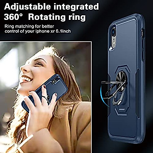 Oneagle for iPhone XR Case, 2 in 1 Heavy Duty Kickstand iPhone Xr Case with [Tempered Glass Screen Protector][ 360°Rotating Ring Stand]Slim Military Grade Shockproof Phone Case for iPhone XR 6.1 inch