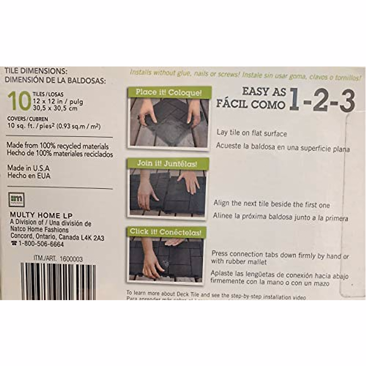 Multy Home Deck Tile 12" x 12" Mosaic, Slate (10 Pack)