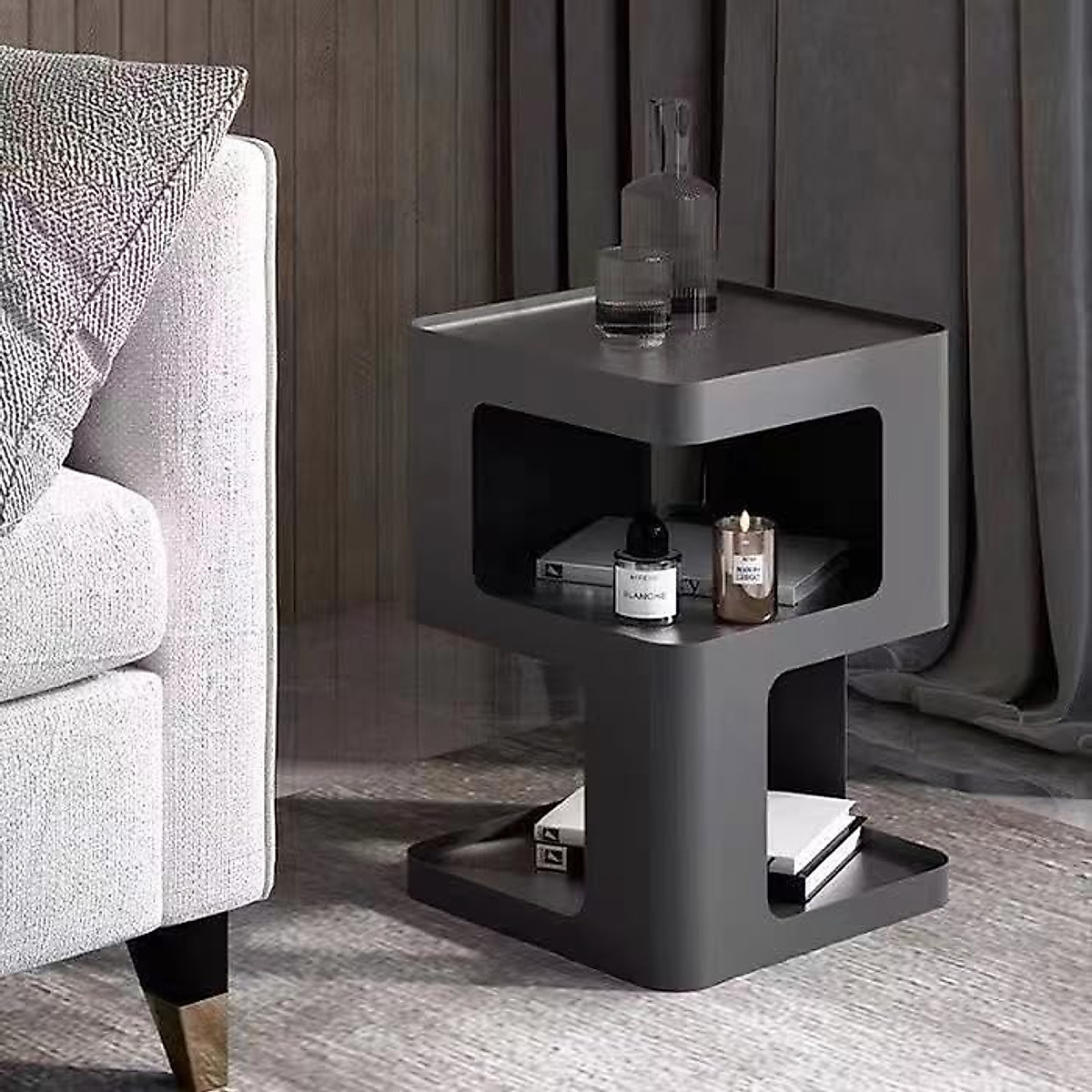 Small Side Table, Nightstand, Modern End Table, Bedside Table with Storage Shelf, Space-Saving Side Table for Bedroom, end Tables Living Room, Metal Side Table (Black)