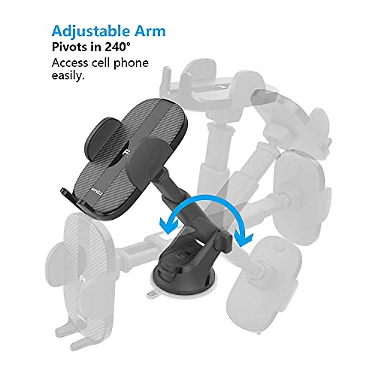 APPS2Car Adjustable Windshield Phone Mount for Car [Quick Extension Long Arm] Suction Cup Cell Phone Holder Compatible with All Smartphones - Easy Clamp Hands-Free Universal