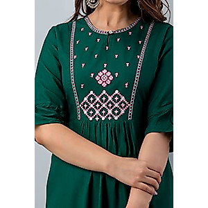JG Rayon Maxican Embroidered Peasant Women's Anarkali Rayon Gown Kurta Flared Kurti For Women -(GREEN)
