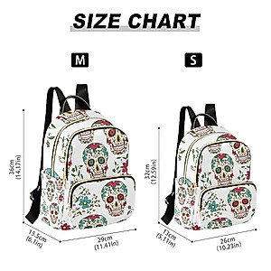 Yasala Halloween Women Backpack Sugar Skull Floral Blue Pink Travel Bag Compact Daily Bag Diaper Bag