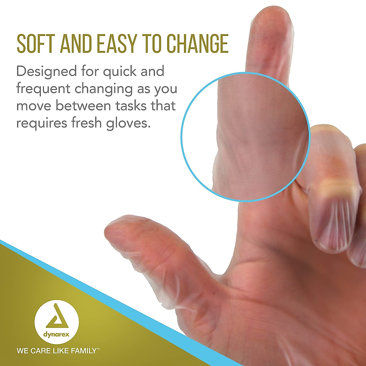 Dynarex Safe-Touch Vinyl Disposable Exam Gloves, Powder-Free, Food Safety and Compliance, Ambidextrous, Clear, Medium, 1 Box of 100 Safe-Touch Vinyl Disposable Exam Gloves