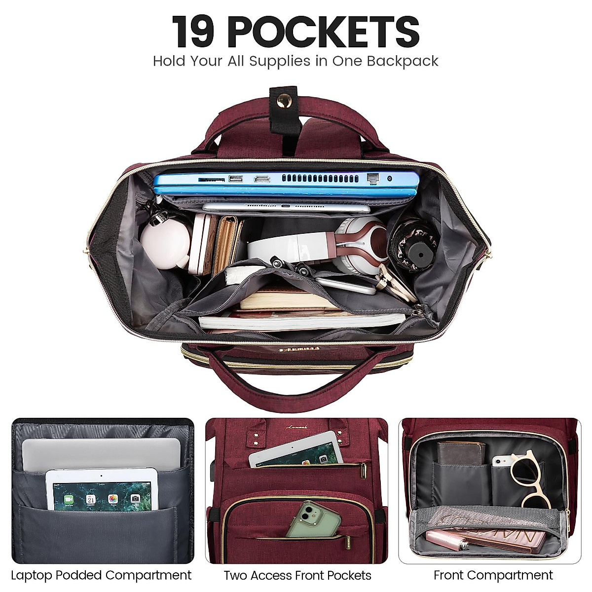 LOVEVOOK Laptop Backpack for Women Teacher Backpack Nurse Bag,Work Bag Backpack Purse Bag Anti-Theft Travel Backpack with USB Charging Port,14 Inch Backpack for College Business Casual