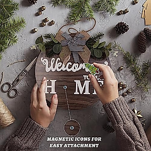 Interchangeable Seasonal Welcome Sign Front Door Decor– 30cm diameter Wooden welcome to our home wreath for home decor and Magnetic Interchangeable Icons, Suitable for all Occasions