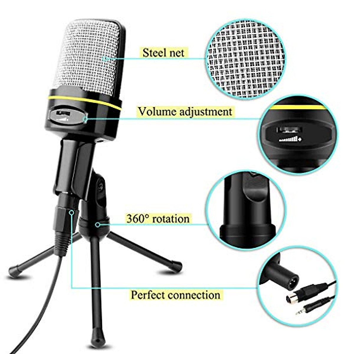 RTBBYU Desktop Wired Microphone Laptop Computer Adjustable Tripod Microphone Online Chatting Live Streaming Mic