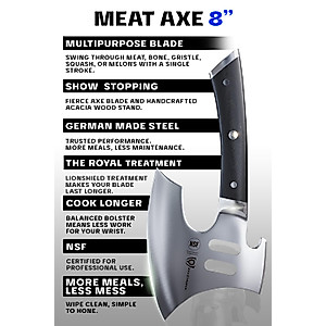 Dalstrong Meat Chopper Axe - 8 inch - Heavy-Duty Giftable Butcher Cleaver Knife - The Punisher - Gladiator Series Elite R - Black G10 Handle - Stand and Sheath