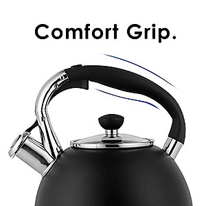 Rorence Stainless Steel Whistling Tea Kettle: 3.5 Quart Tea Pot with Capsule Bottom & Glass Lid for Stovetop - Black