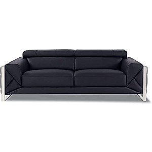 Blackjack Furniture Gianni Mid Century Modern Italian Leather Living Room Sofa, Black
