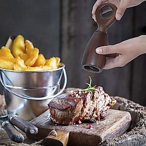 Salt and Pepper Grinder Refillable Solid Wood Spice Mill Ceramic Rotor Steel Core with Strong Adjustable Coarseness