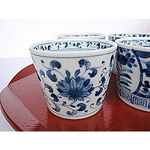 Mino Ware Japanese Soba Choko Cups Japanese Traditional Flowers and Pomegranate Pattern Set of 4