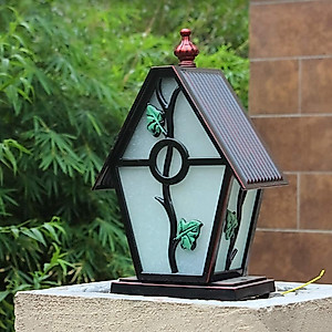 MODEBHD European Traditional Victorian Glass Lantern Waterproof Outdoor Column Pillar Lamp E27 Fence Park Villa Parking Gate Gazebo Column Post Light Aluminum Rainproof Table Lights