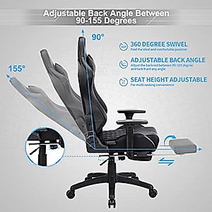 Blue Whale Heavy Duty Gaming Chair for Adults and 350LBS Reinforced Base,Thickened Seat Cushion, Adjustable Armrest, Big and Tall Ergonomic Office Computer Chair with Massage