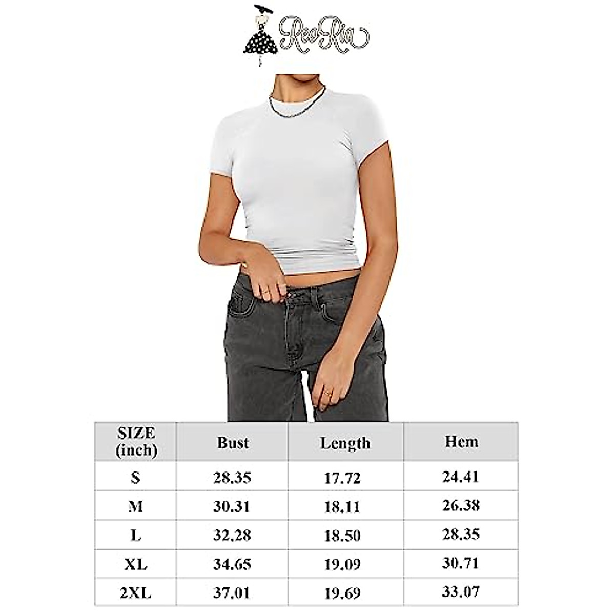 REORIA Women's Summer Casual Basic Mock Neck Short Sleeve Double Lined Going Out Trendy Y2K T Shirts Crop Tops Black X-Large