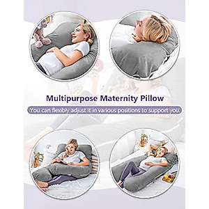 Meiz Pregnancy Pillow, U Shaped Pregnancy Body Pillow with Zipper Removable Cover (Gray- Velvet)