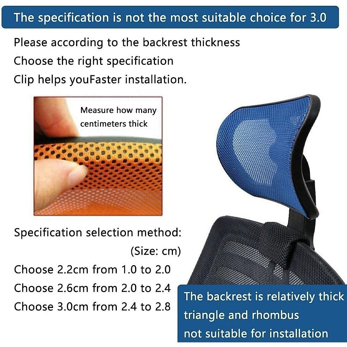 Chair Headrest Pillow Attachment Office Chair Mesh Head Rest Black Mesh Nylon Frame Head Support Cushion Clip Universal Adjustable Height Head Elastic Pillow,Headrest Only (Black, 2.6 Fixing Clips)