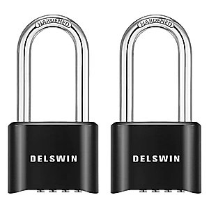 DELSWIN Combination Lock Outdoor Padlock - Weatherproof Extended 2-1/2 in. Long Shackle Combination Padlock for Gate, Shed, Trailers, and Sports Lockers(Black,2Pcs)