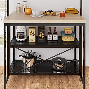 Alkmaar 42" Large Kitchen Island Bakers Rack Microwave Oven Stand Kitchen Shelf with 3 Tier Storage, Metal Coffee Bar Table,Kitchen Storage Shelf for Dining Living Room, 5 Hooks, 42"*28"*72"