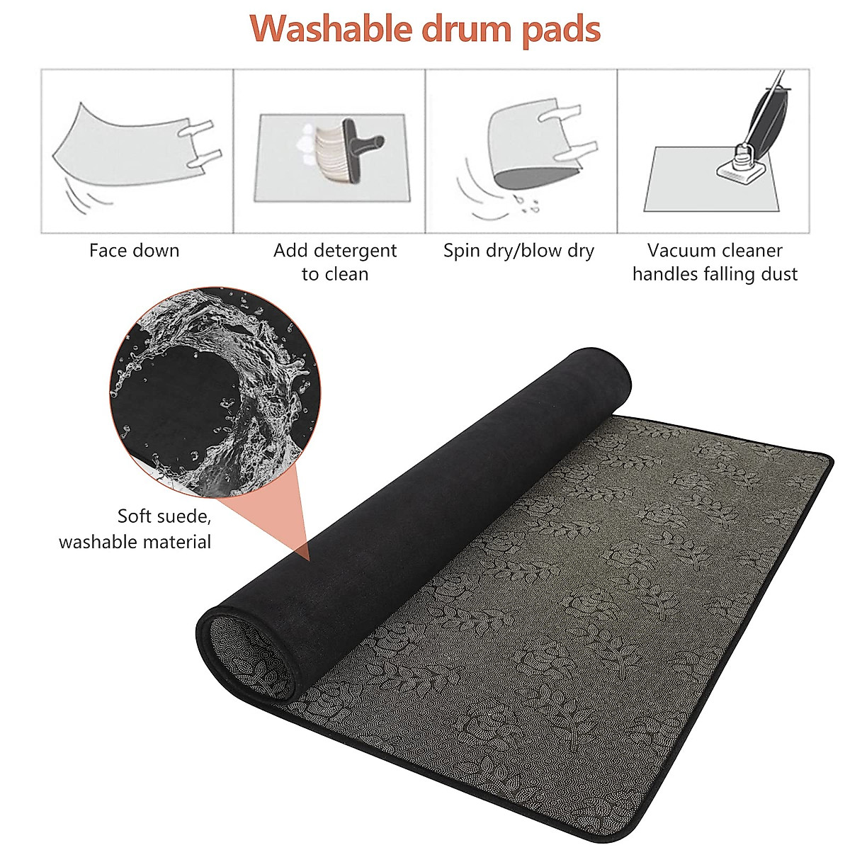 IBVIVIC 4Ft x 5.2Ft Drum Pad Drum Mat Drum Carpet, Tightly Woven Fabric with Non-Slip Grip Bottom, Roll of 21.2 Square Feet, Black