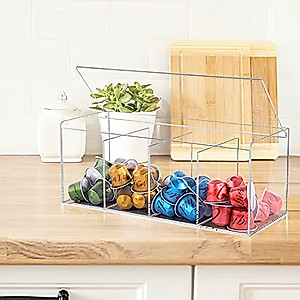 Coffee Pod Holder, Organizer for K Cup, Storage for Coffee Station Counter, Compatible with Nespresso Capsule& Keurig Pods, Coffee Bar Accessories, Acrylic 4 Compartment with Lid - Clear