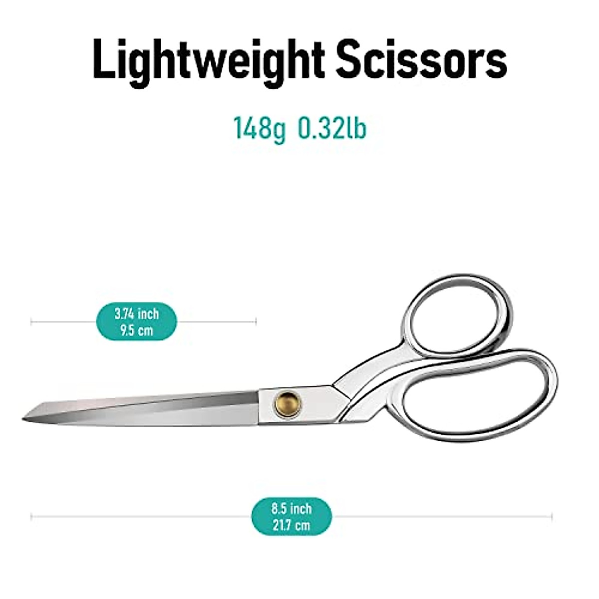 8.5 inch Sharp Fabric Scissors Sewing Scissors Professional Metal Scissors for Leather Cloth Cutting Lightweight Tailoring Shears Crafting Scissors for Home Office