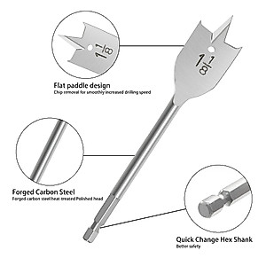 BeHappy 13 Piece Spade Drill Bit Set, Wood Drill Bit Set, Paddle Flat Bit Sets for Woodworking, Carbon Steel Paddle Flat Bit with Quick Change Shank, Nylon Storage Pouch Included, 1/4" to 1-1/2"