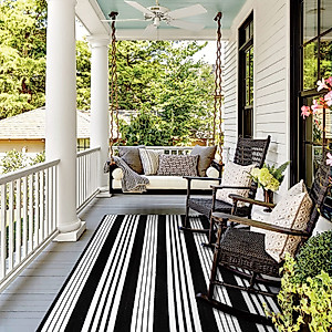 Tiveney Outdoor Rug Washable Area Rug 5'X7', Patio Rug Porch Rug Large Door Mat Cotton Woven Living Room Rug Indoor Black and White Outdoor Rugs for Entryway/Farmhouse/Kitchen/Foyer/Deck/Backyard