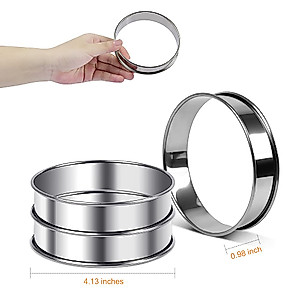 ARRITZ English Muffin Rings, 6PCS Double Rolled Stainless Steel Crumpet Tart Rings for Baking, 4inch/Round for Large Size English Muffin