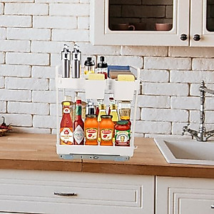 Keiasau Under Sink Organizer and Storage Shelf Pull Out Bathroom Undersink Cabinet Organization Rack with 2 Tier Drawer Baskets for Home Pantry Counter Vanity Countertop Organizing Containers White