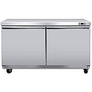 DUURA DUR48 Commercial Undercounter Refrigerator with 2 Self Closing Stainless Steel Doors Swivel Casters and Heavy Duty Epoxy Coated Wire Shelf, 11.1-Cu.Ft, Metallic