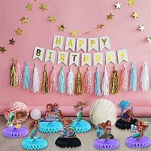 8Pcs Little Mermaid Honeycomb Centerpieces, 2023 Movie Little Mermaid Themed Birthday Table Centerpiece Toppers Party Decorate for Ariel Birthday Party Supplies Baby Shower Decor