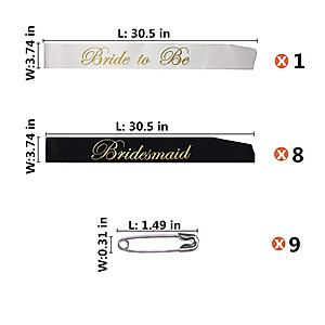 Bridal Shower Bachelorette Party Satin Sash Set:1 Bride to Be Sash, 8 Bridesmaid Sash, 9 Pcs Bride Tribe Wedding Decorations Kit for Hen Party, Engagement Party Favors & Supplies