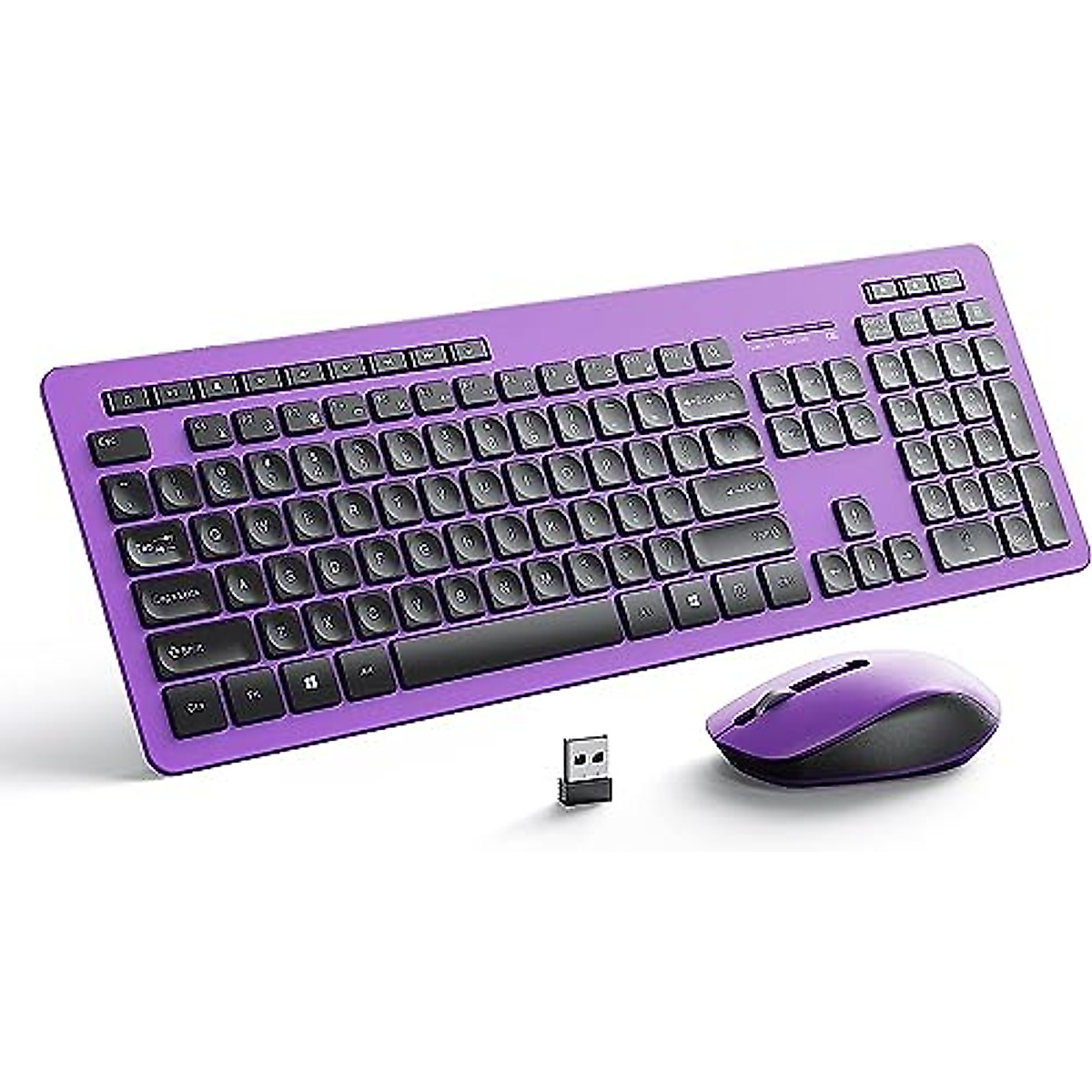 Wireless Keyboard Mouse Combo, Seenda Quiet Wireless Keyboard Mouse, 2.4G Full-Sized Cute Cordless Ergonomic Keyboard Mouse for Windows Computer Laptops PC Desktop, Purple