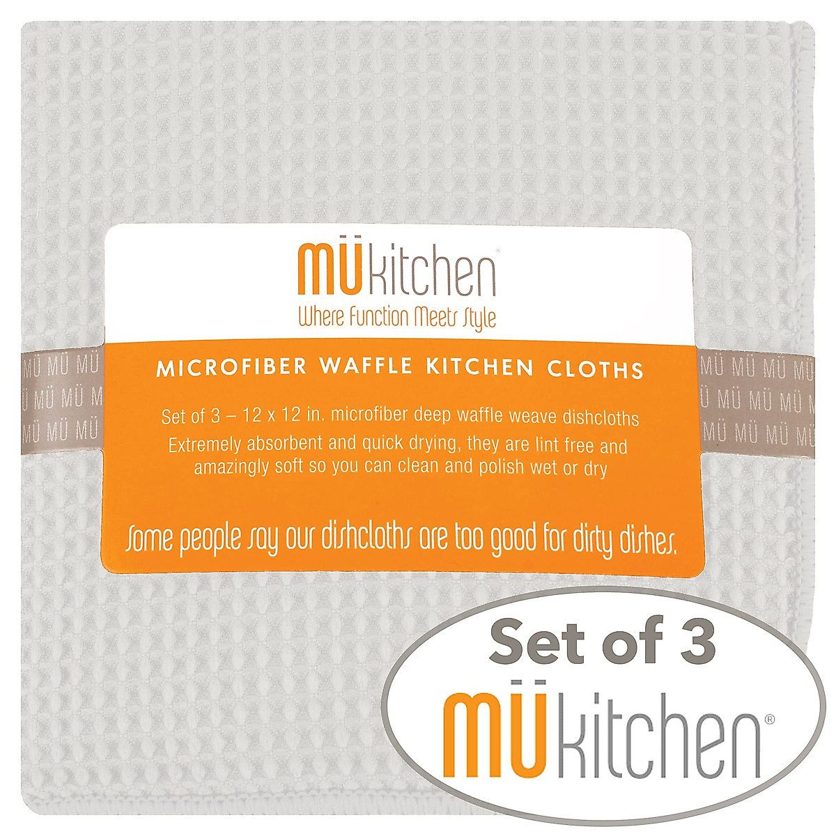 MU kitchen | Waffle Microfiber Dish Cloths are 100% Quality | Durable & Absorbent for Cleaning & Drying | Set of 3 | White