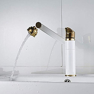 ShiSyan Y-LKUN Platinum White Painted Faucet Brass Retro Wash Basin Basin Faucet Hot and Cold Single Hole Above Counter Basin Faucet Beautiful Practical