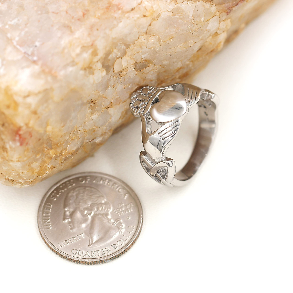 Heart Band BFF Celtic Irish Friendship Couples Promise Claddagh Ring for Men Women Stainless Steel Y2145 (Size 12)