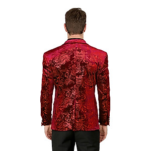 MAGE MALE Men's Dress Party Floral Suit Jacket Notched Lapel Slim Fit Two Button Stylish Blazer Red