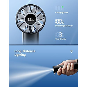 Gaiatop Portable Mini Fan, Handheld Personal Fan with LED Display, 3 Speeds, 2000mAh USB Rechargeable Battery Fan, LED Lighting, Small Desk Fan for Women Men Girls Kids Indoor Outdoor Travel Black