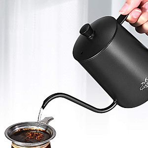 MERMOO YILAN Gooseneck Coffee Kettle 21oz Pour Over Drip Pot 600ml Long Narrow Spout Stainless Steel Water Dripper Kettle for Tea & Coffee（Black)