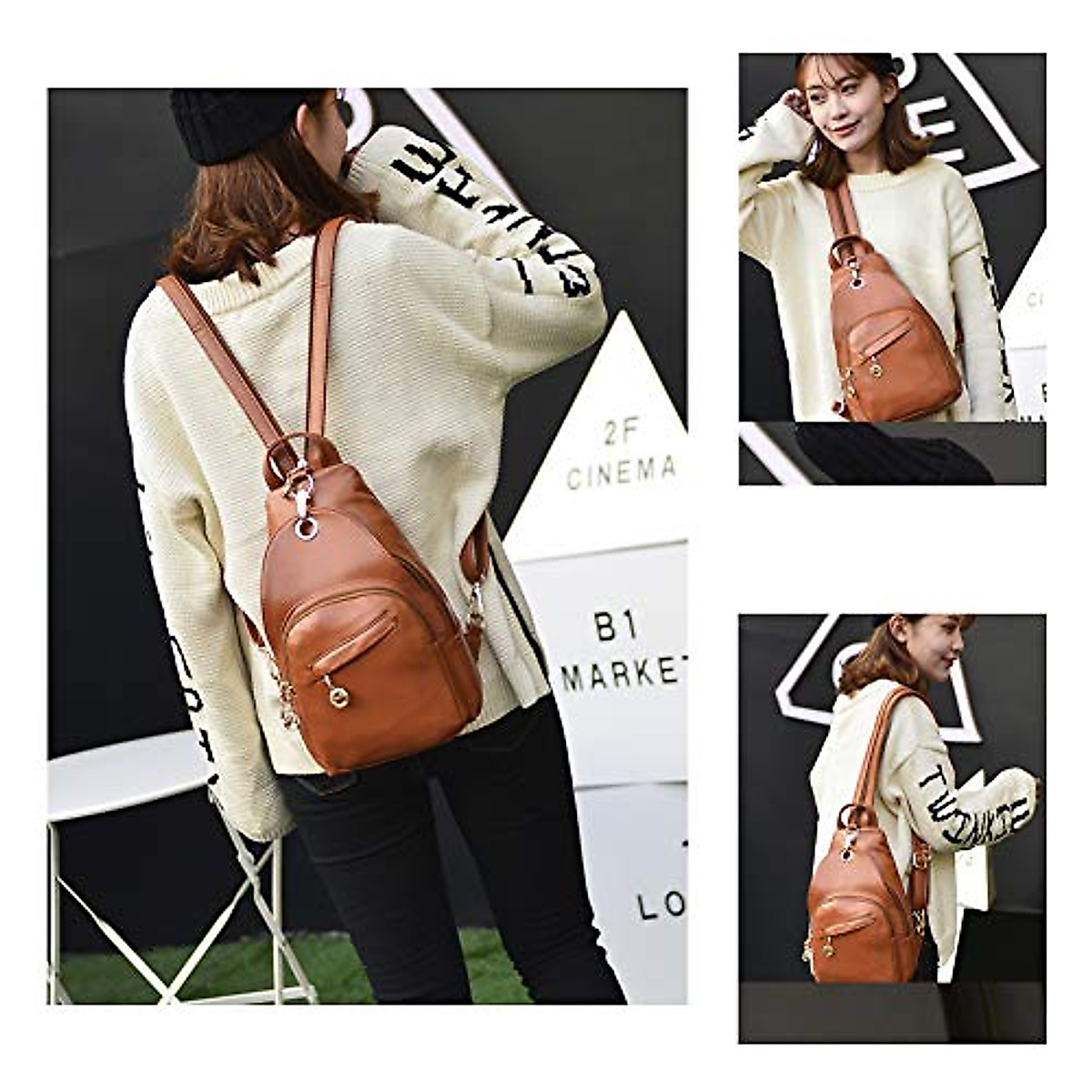 Small Leather Convertible Backpack Sling Purse Shoulder Bag for Women