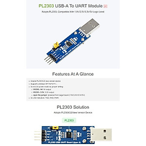 Waveshare PL2303 USB to UART (TTL) Communication Module V2 USB-A Connector Compatible with 1.8V/2.5V/3.3V/5V Logic Level Supports Windows XP/7/8/10/11/