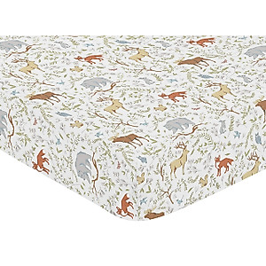 Sweet Jojo Designs Woodland Boy Girl Jersey Stretch Knit Baby Fitted Crib Sheet for Soft Toddler Bed Nursery - Grey, Green and Brown Forest Animal Toile Bear Deer Fox